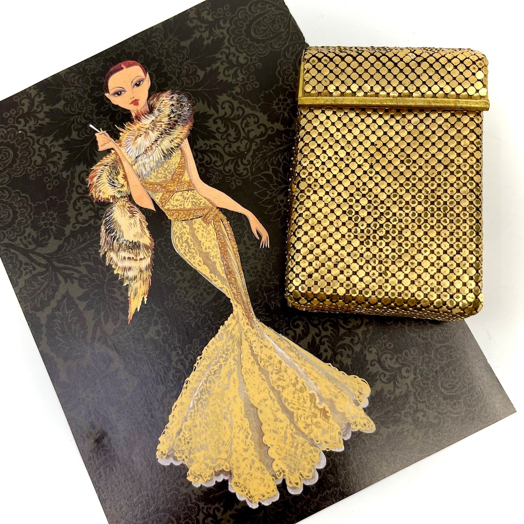 Vintage Mesh CIGARETTE CASE / BOX - Flip up Lid - Gold Mesh Colour ...