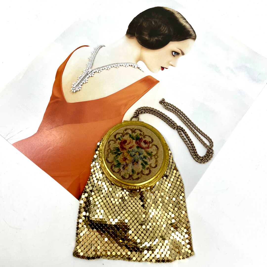 Vintage Signed EVANS Petit Point Compact Carry Bag / Purse - With Rouge ...