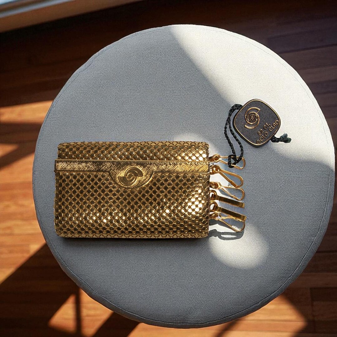 Vintage STERLING MESH Key Holder - Gold Mesh - Original Tag - 6 Key ...