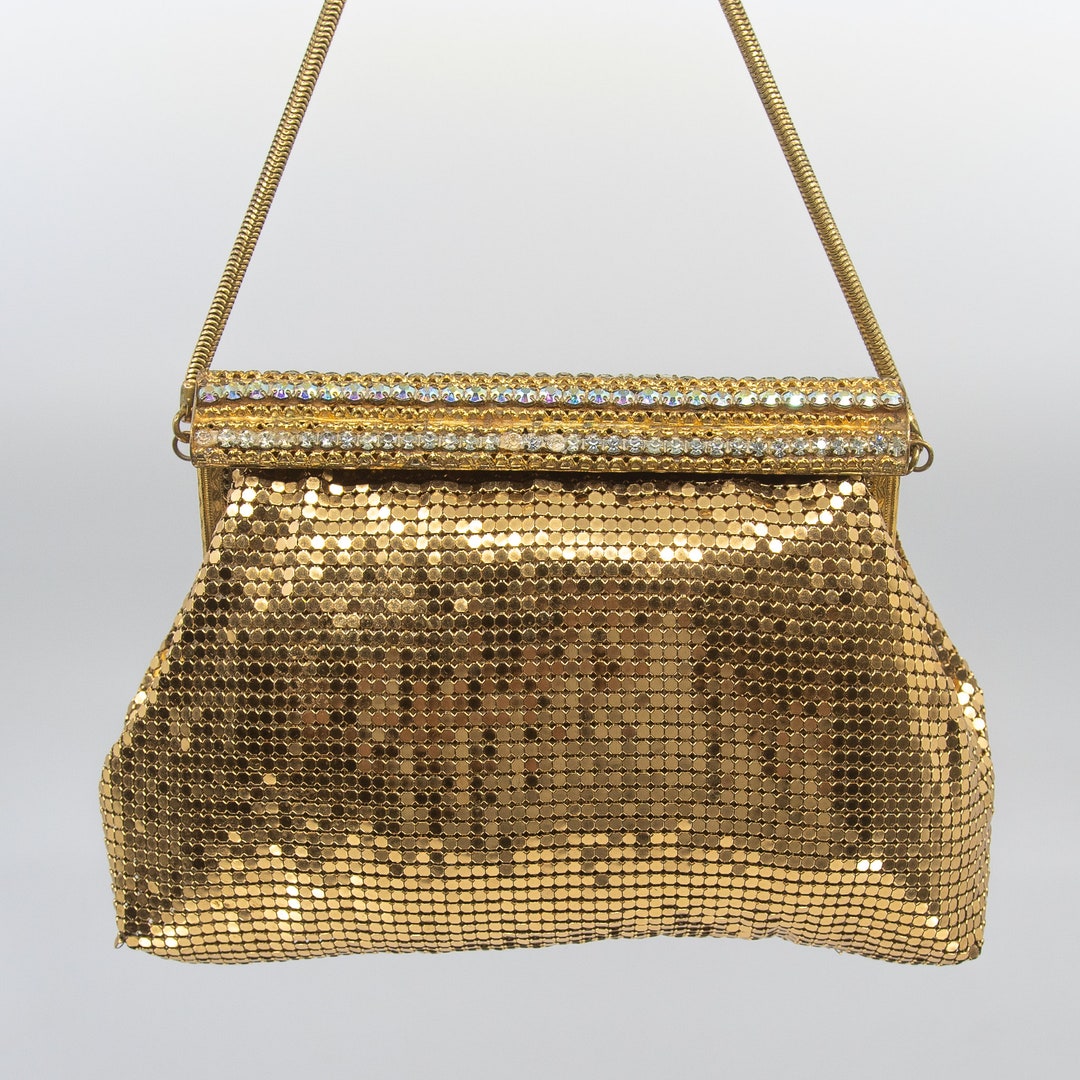Vintage Unbranded RHINESTONE Mesh Handbag - Features 3 Rows of ...