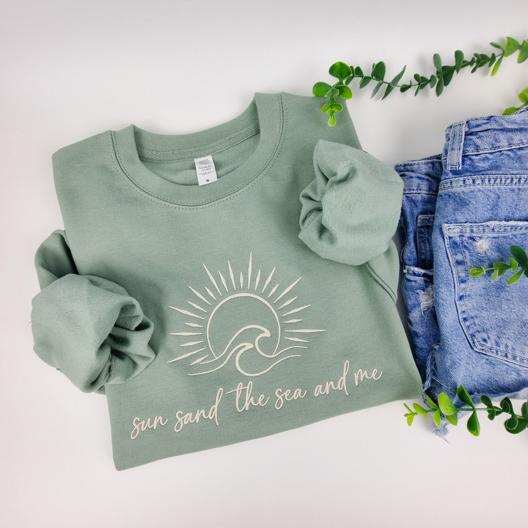 Beach Lover Embroidered Sweatshirt, Sea Waves Crewneck, Sea Life Gifts ...