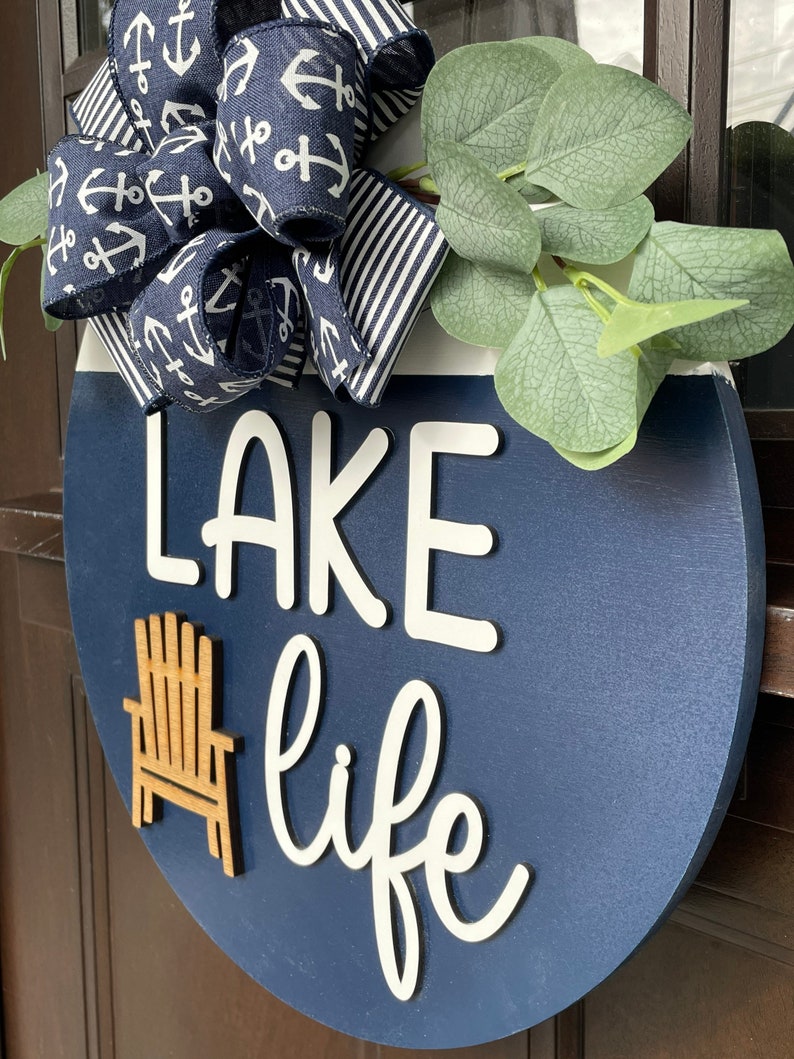 Lake Life, 3D Lake Life Round Door Hanger, Lake Decor, Adirondack Chair ...