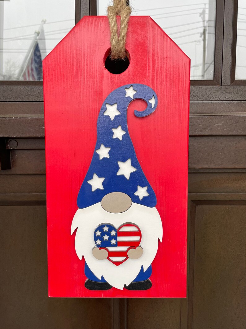 Wood Door Tag Gnome Decor Memorial Day Door Tag Fourth of - Etsy