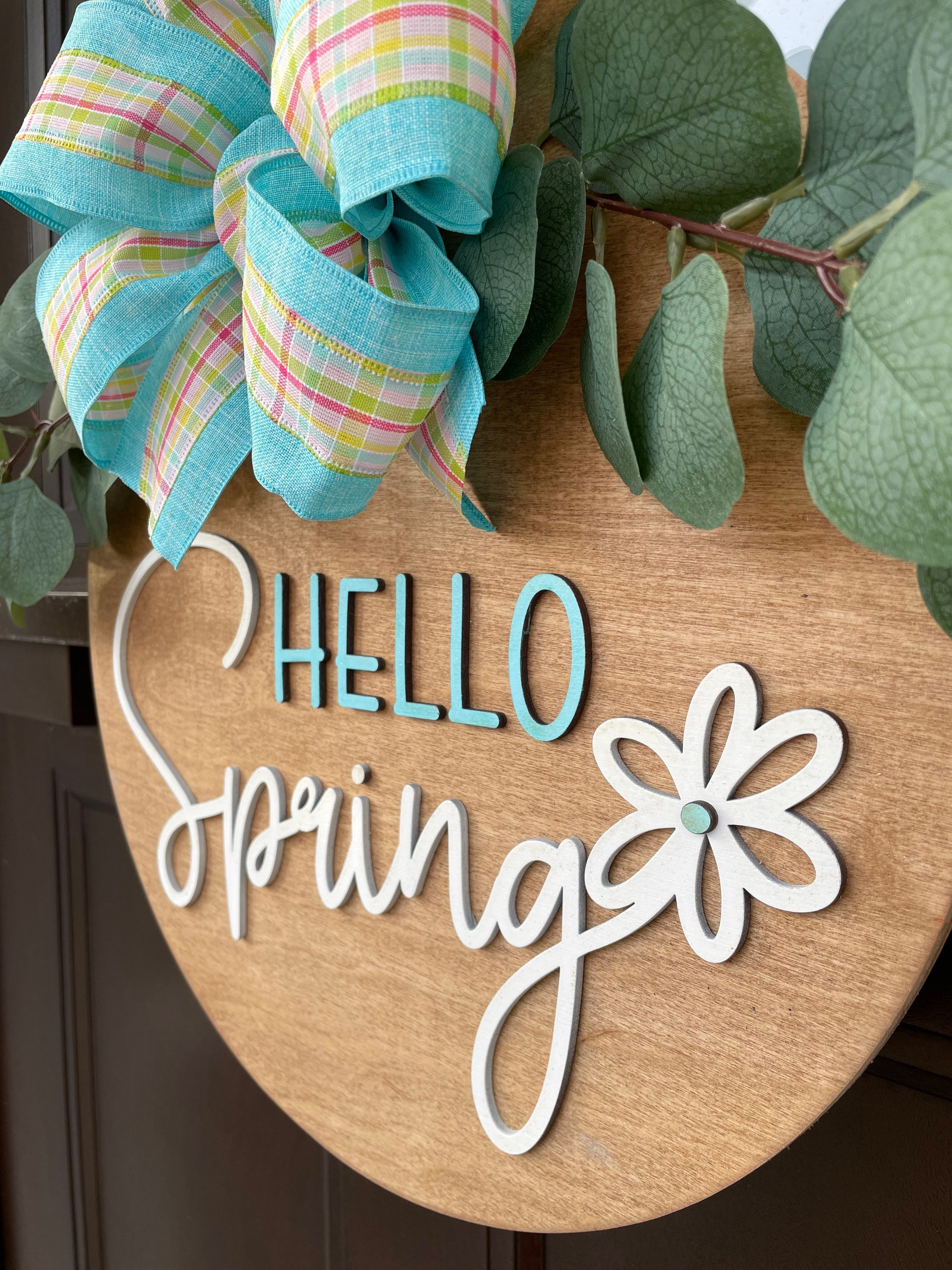 Spring Door Decor, Hello Spring Door Hanger, 3D Laser Lettering, Mother ...