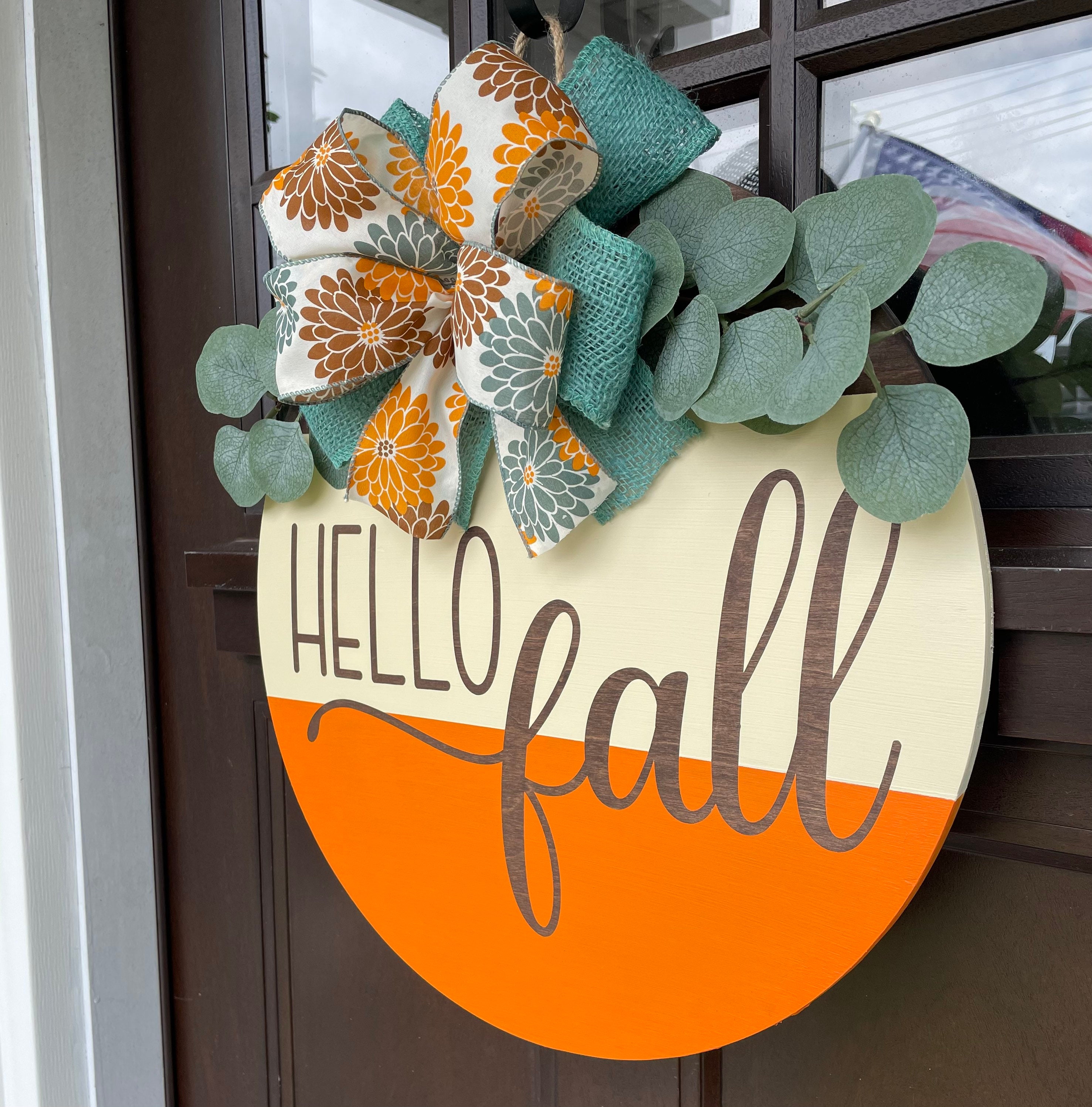 Hello Fall Door Hanger | Fall Door Hanger | Fall Door Decor | Round ...