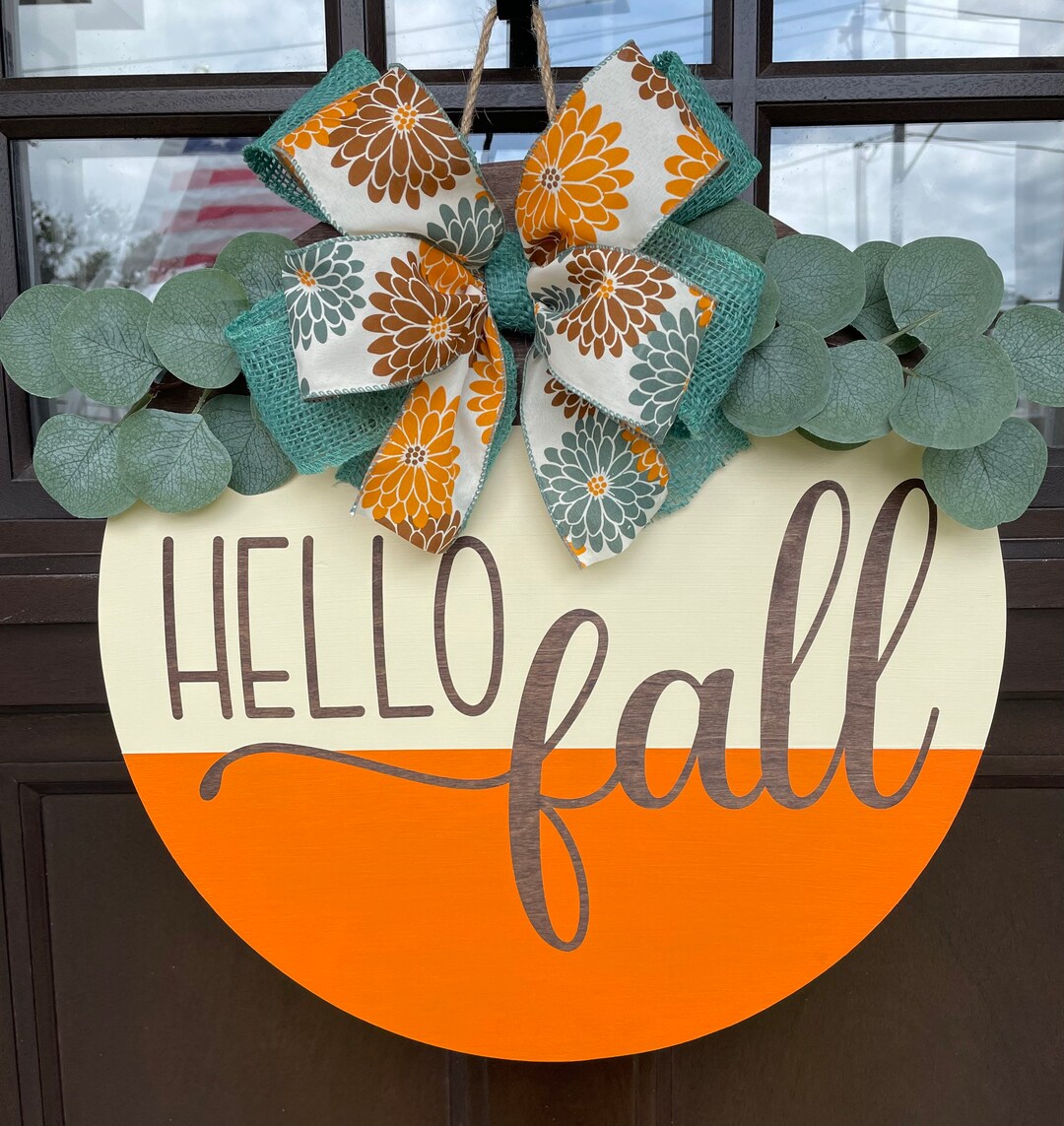 Hello Fall Door Hanger | Fall Door Hanger | Fall Door Decor | Round ...