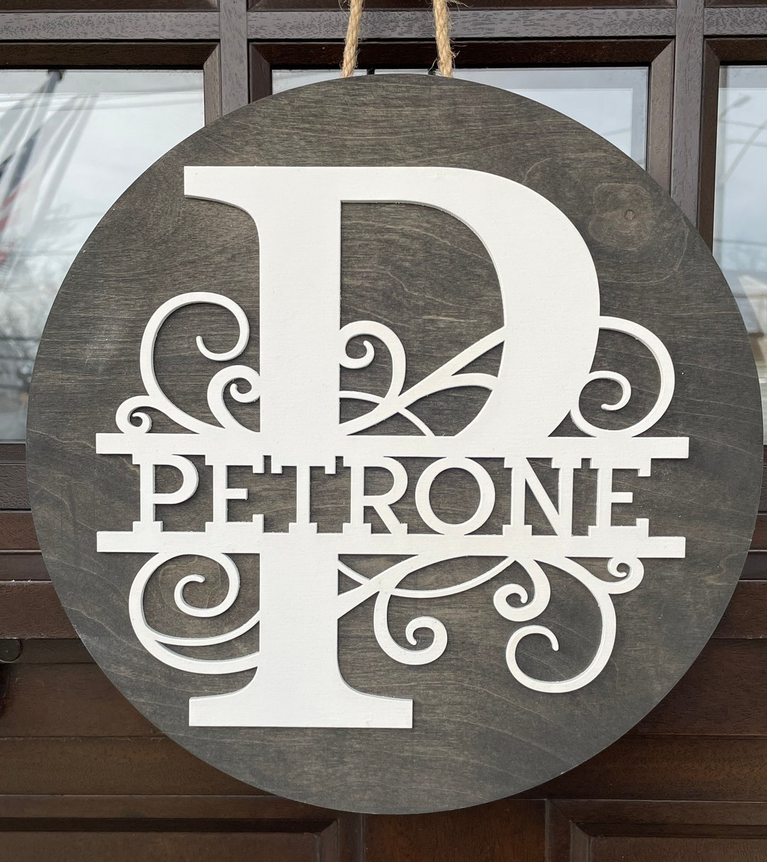 Monogram Sign for Front Door, Wood Monogrammed Initial Door Hanger ...