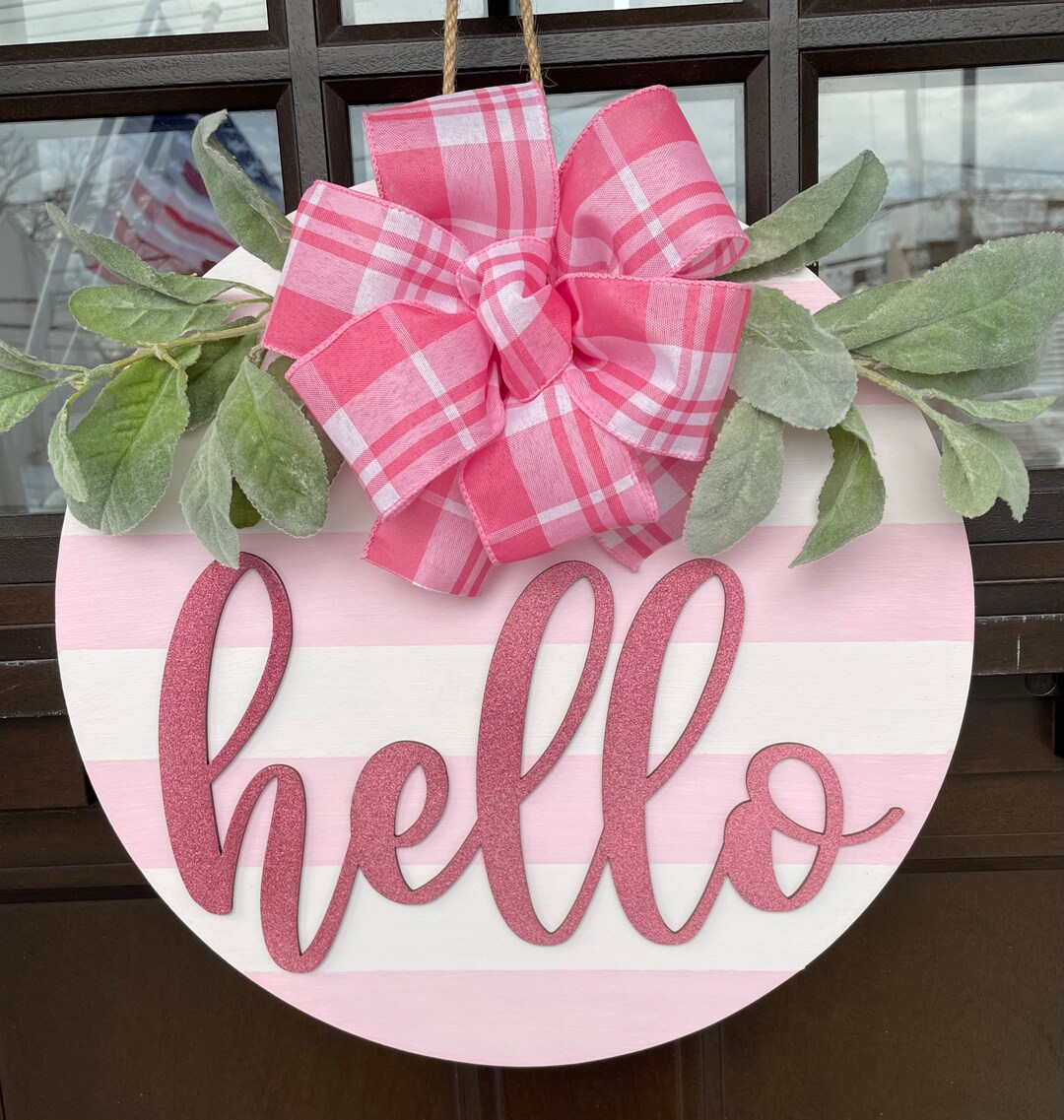 Spring Door Wreath, Easter Door Decor, Glitter Hello Door Wreath ...