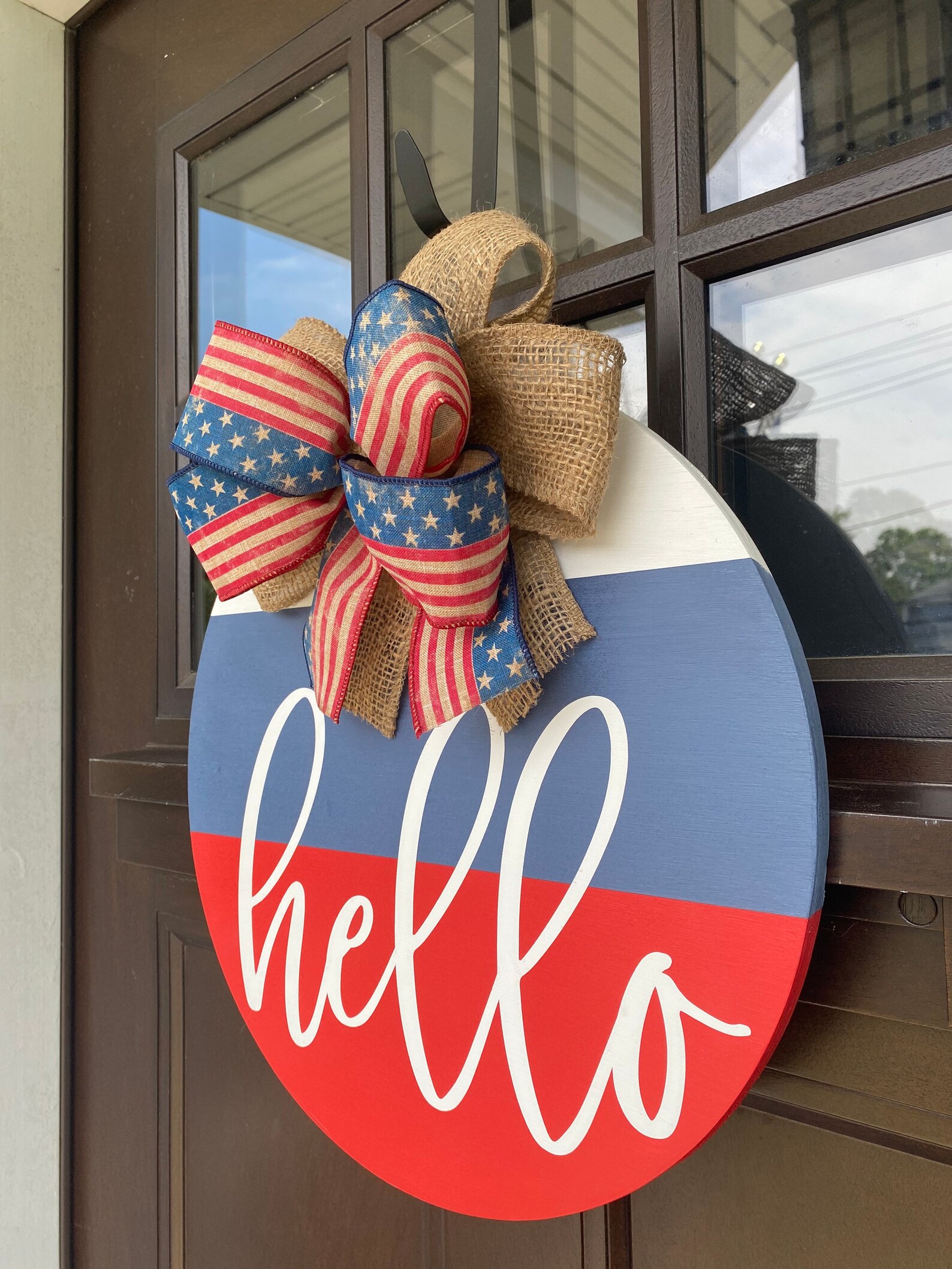 Patriotic Hello Wooden Sign patriotic hello Summer Welcome | Etsy