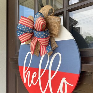 Patriotic Hello Wooden Sign patriotic hello Summer Welcome | Etsy