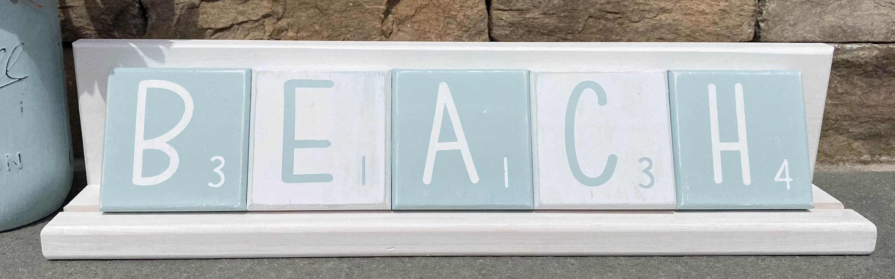 BEACH Sign Large Scrabble Tiles With Wood Holder Mothers - Etsy