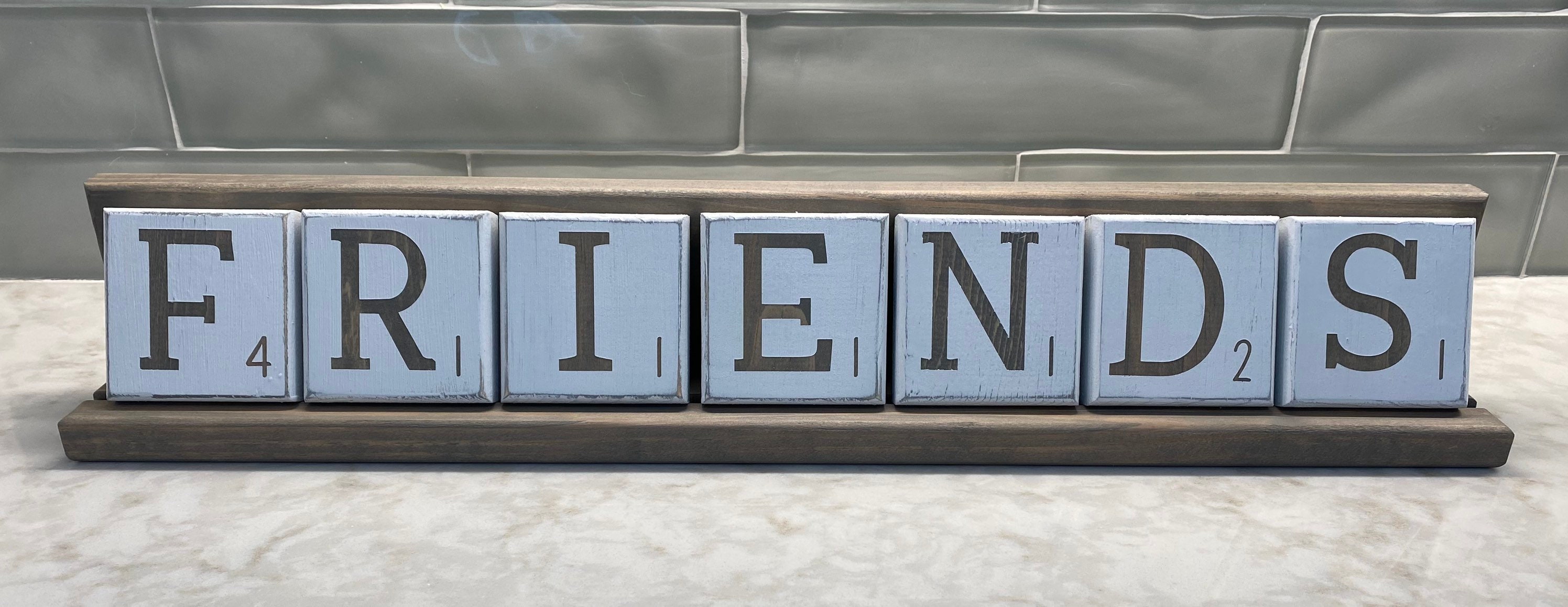 Large Custom Scrabble Tiles With Wood Holder Customizable | Etsy