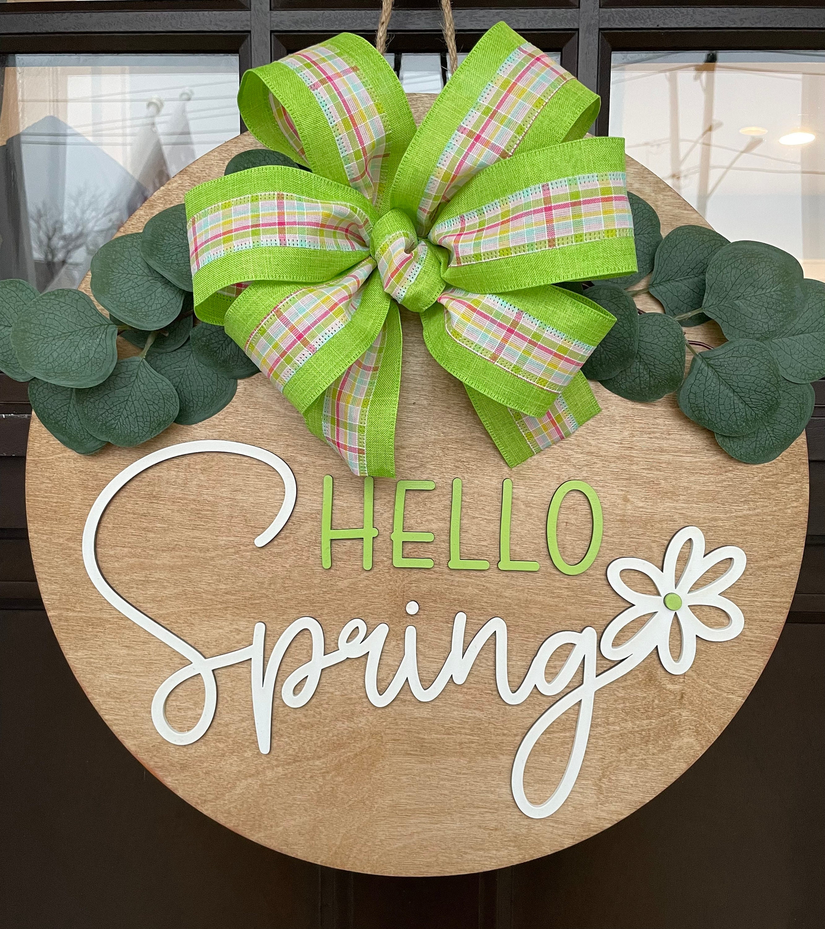 Spring Door Decor, Hello Spring Door Hanger, 3D Laser Lettering, Mother ...