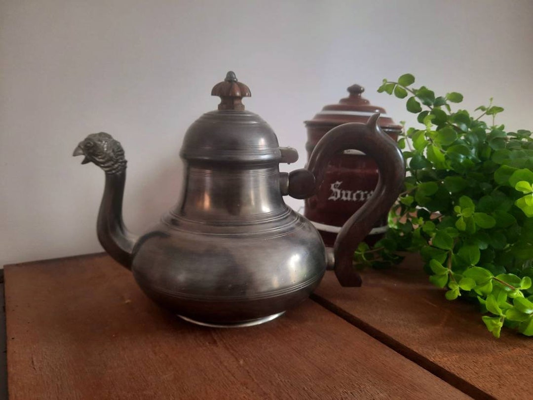 Sturdy Vintage Artisan Teapot or Coffee Pot, Pewter Teapot With Turkey ...