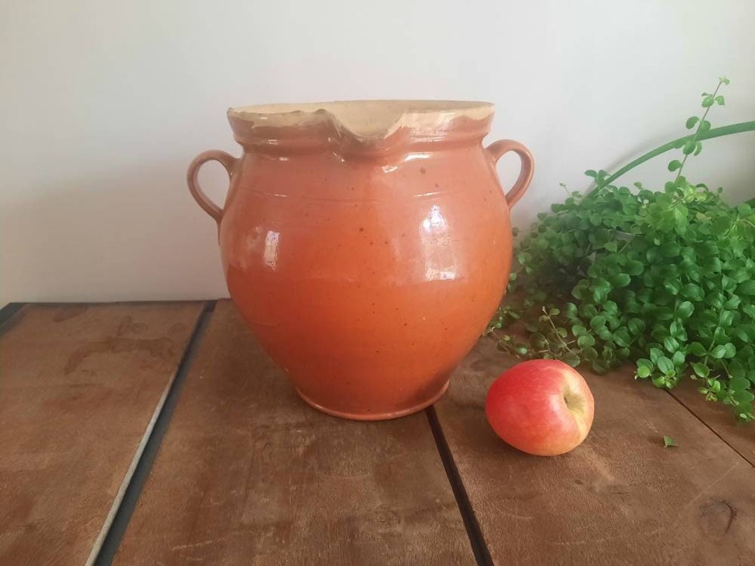 Orange Glazed Ceramic Stoneware Pot, Country Pot Decoration, French ...