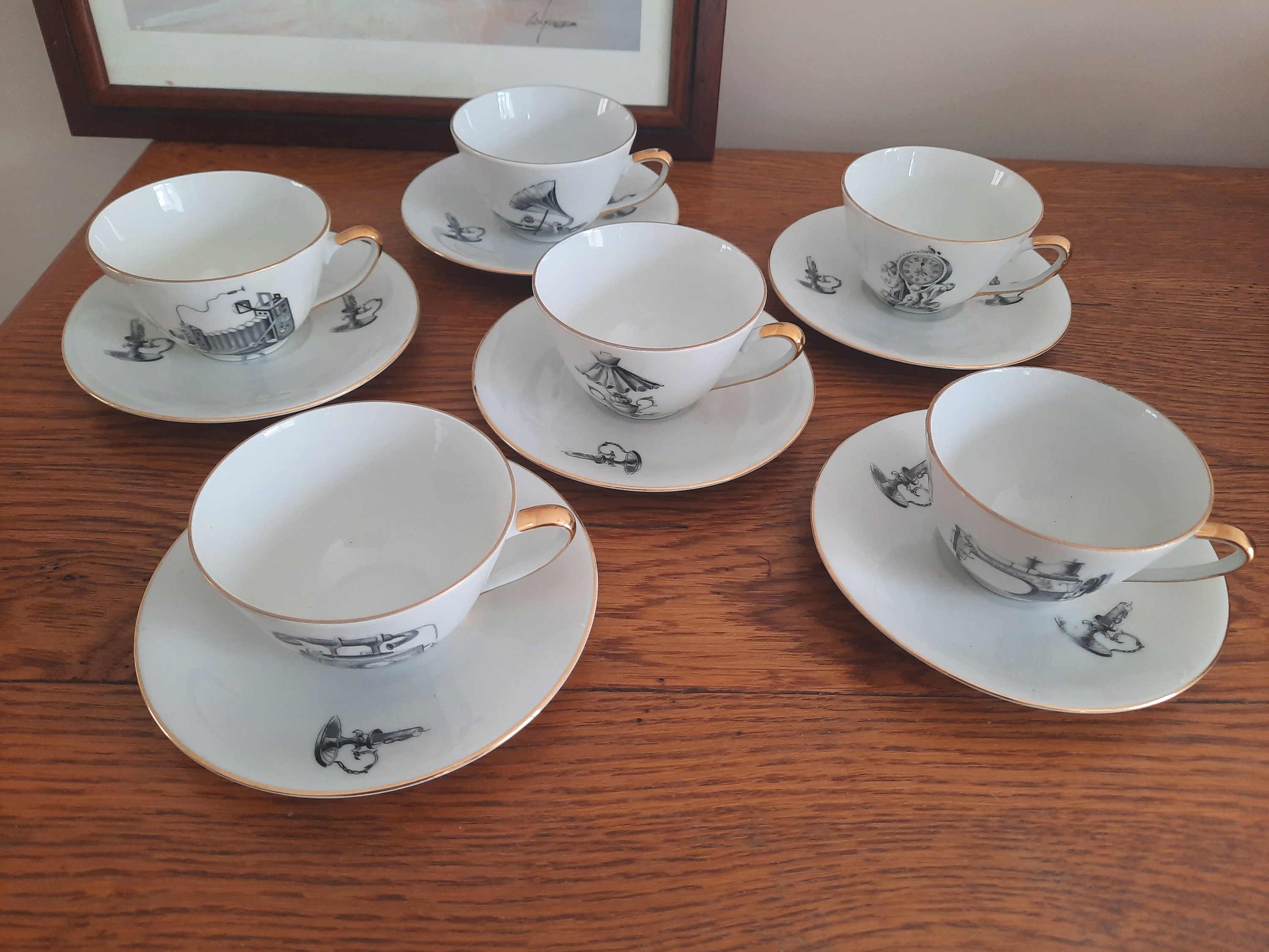 Collectible Tea Cups, Porcelain Tea Cups, Set of Six Dainty Gold and ...