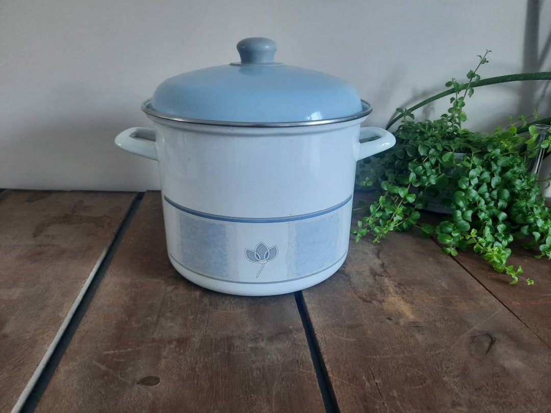 Vintage Enamelled Cute Cooking Pot, Vintage Blue Cooking Pot, French ...