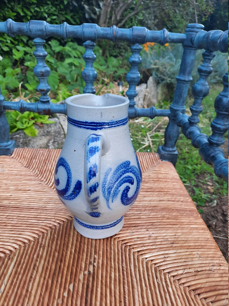 Vintage Blue Pitcher, Salt Glazed Pottery From Alsace, Ancient Pottery ...