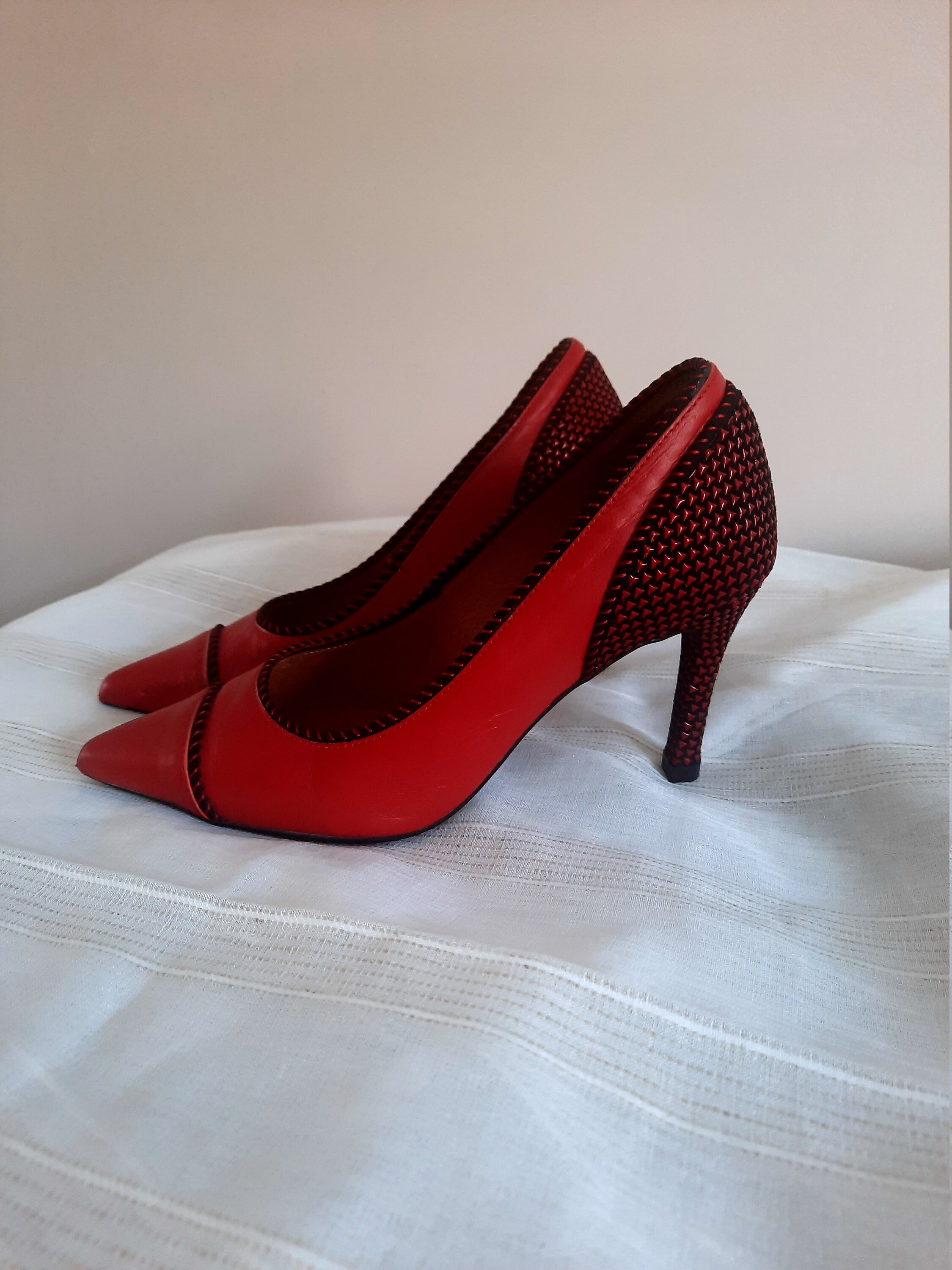 Vintage Red Pumps Vintage Leather Shoes With Pointed Toes - Etsy