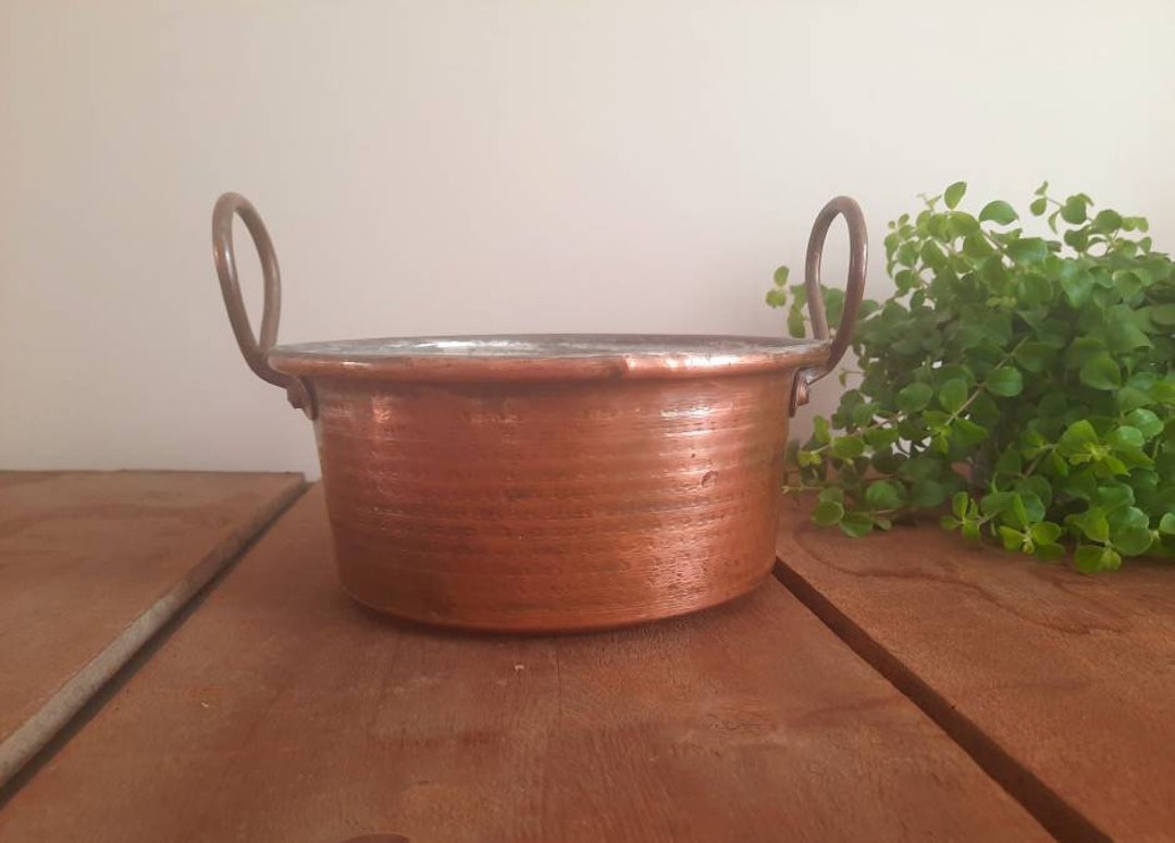 Ancient Copper Planter With Handles, Round Hanging Copper Planter ...