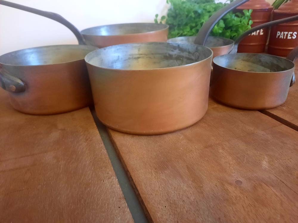 Set of 5 Copper Saucepans, Ancient Copper Casseroles, Vintage Copper ...