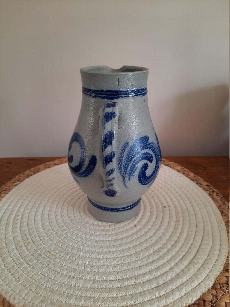 Vintage Blue Pitcher, Salt Glazed Pottery From Alsace, Ancient Pottery ...