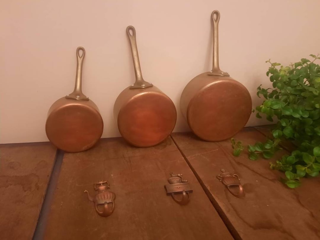 Set of 3 Copper Saucepans, Ancient Copper Casseroles, Vintage Copper ...