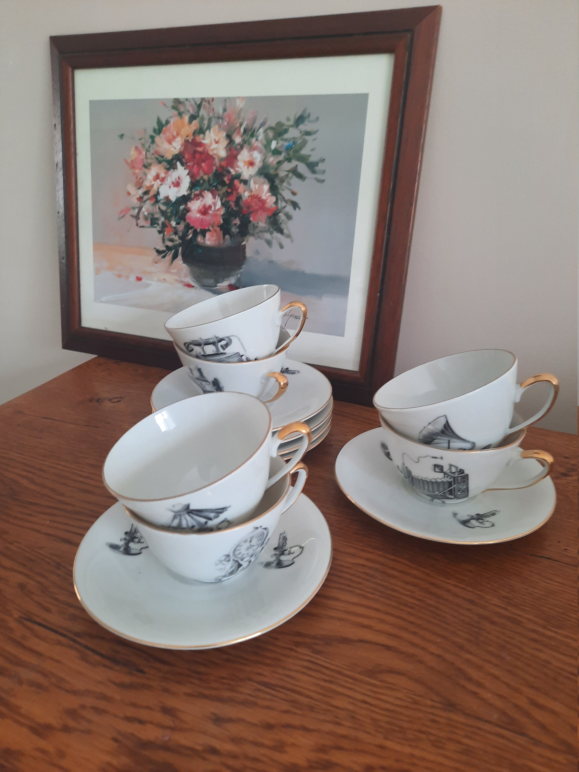 Collectible Tea Cups, Porcelain Tea Cups, Set of Six Dainty Gold and ...