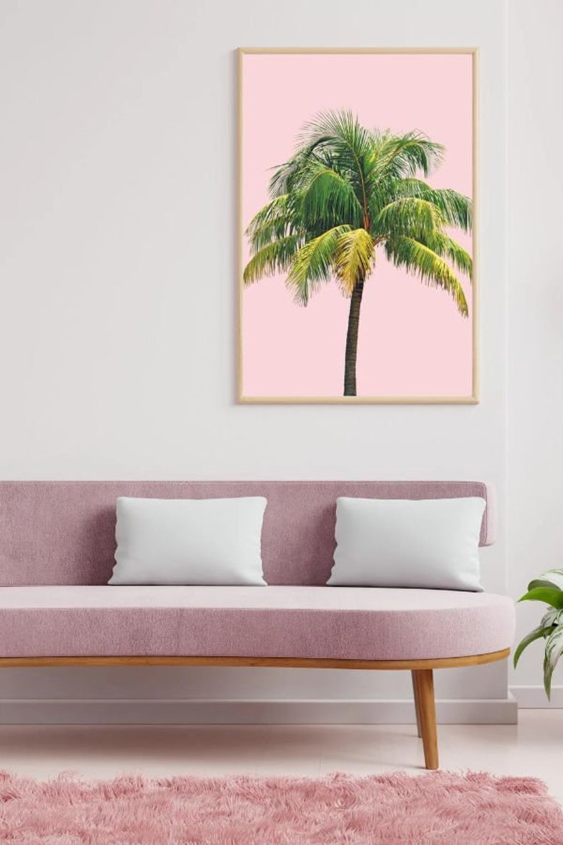 Pink Palm Tree Print, Trendy Wall Art, Boho Print Palm Tree, Trendy ...