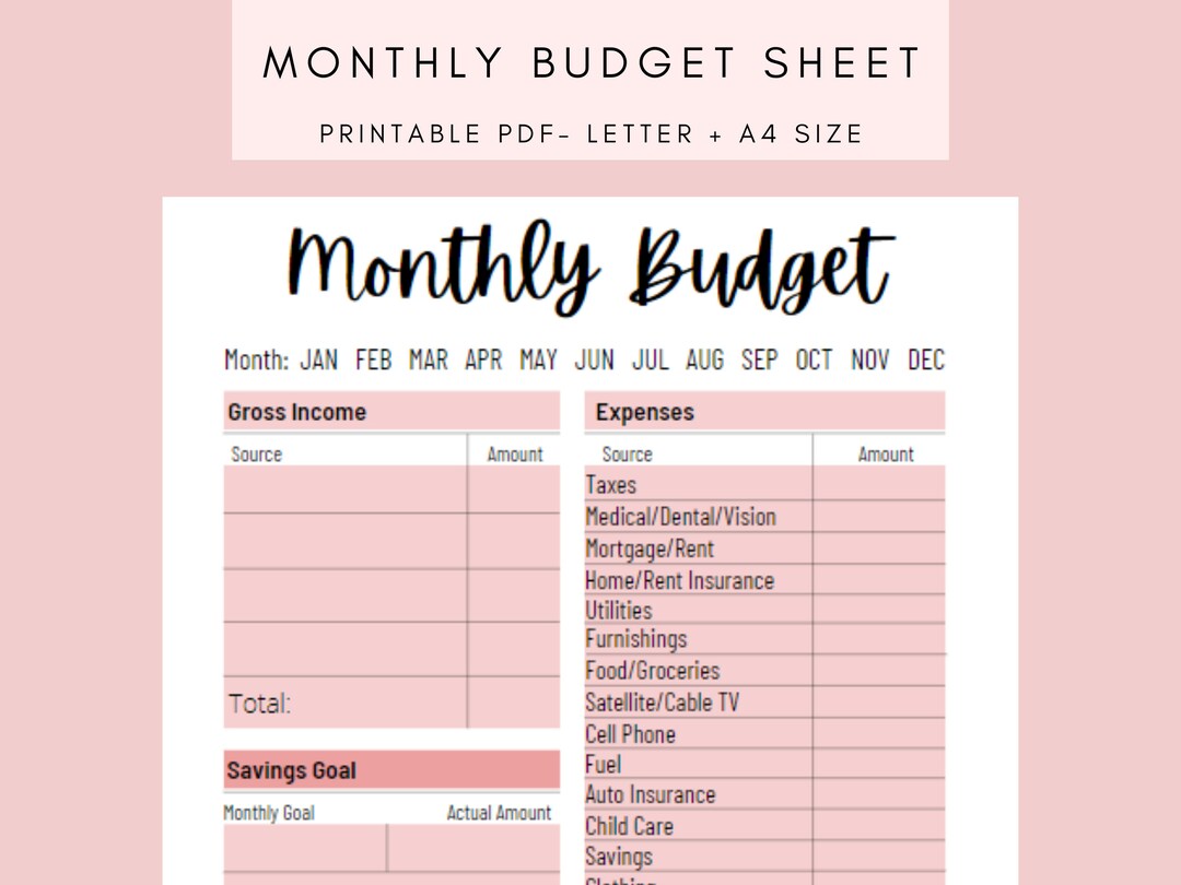 Monthly Budget Printable - PDF - A4 - Letter - Etsy