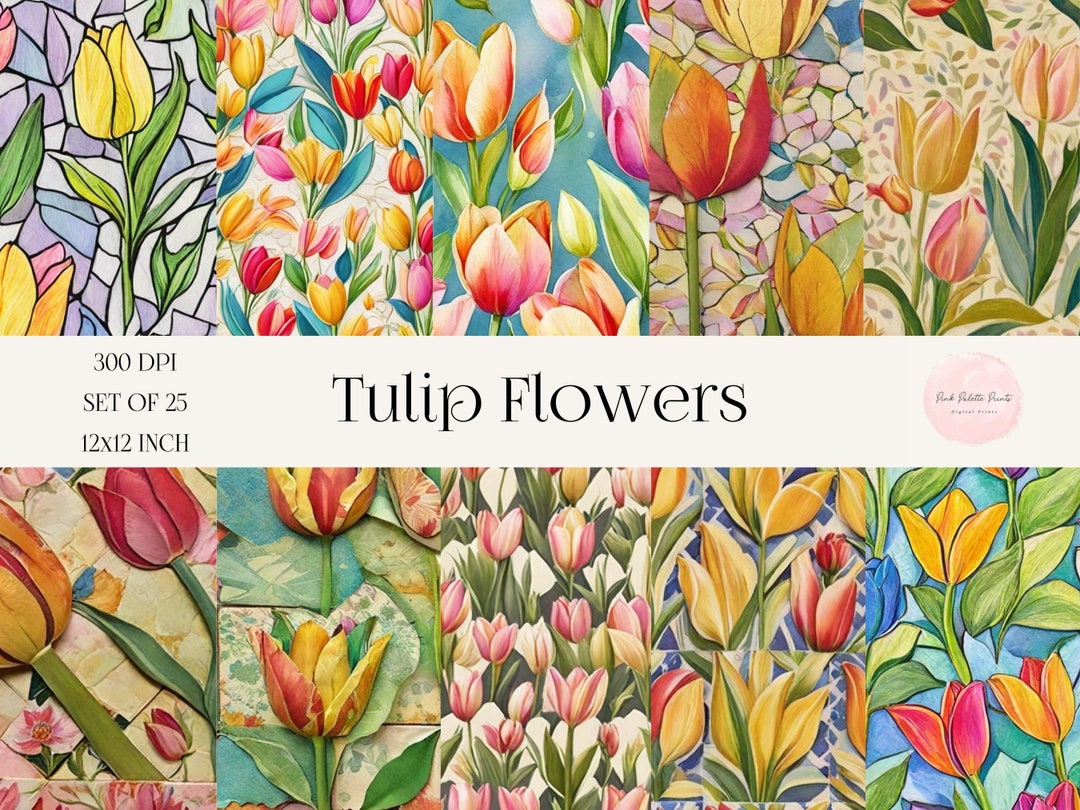 Tulip Scrapbook Paper, Printable Tulip Scrapbook Paper, Seamless Floral ...