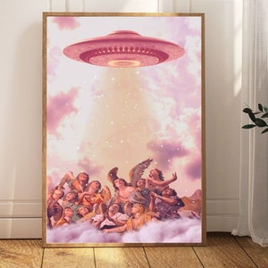 Printable Wall Art, Holy Wall Art UFO, Divine UFO, Angels in Clouds Art ...
