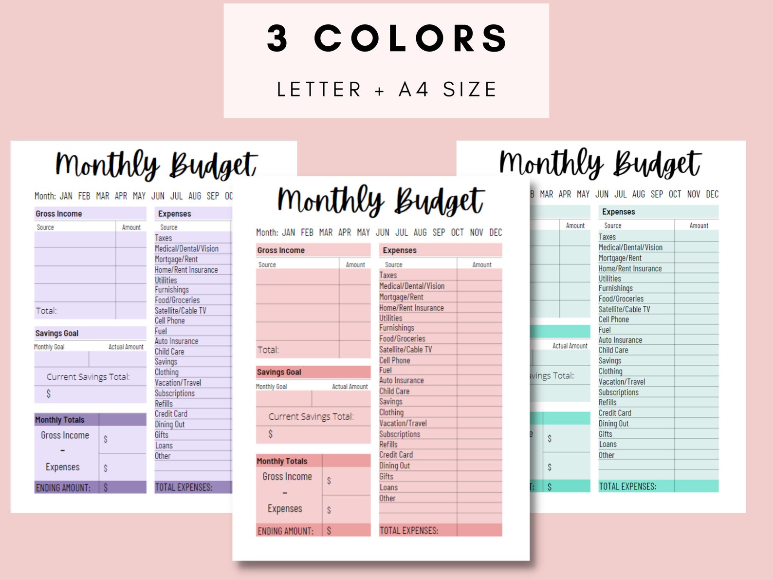 Monthly Budget Printable - PDF - A4 - Letter - Etsy