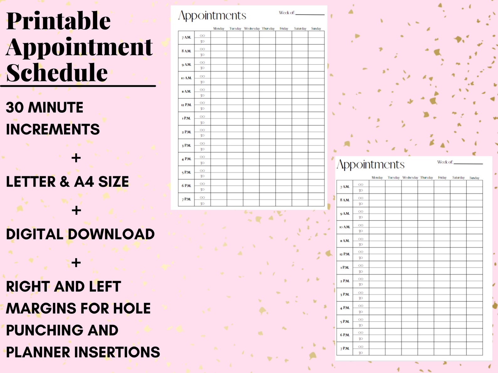 Printable Appointment Book, 30 Minute Increments, Weekly Schedule, Day ...
