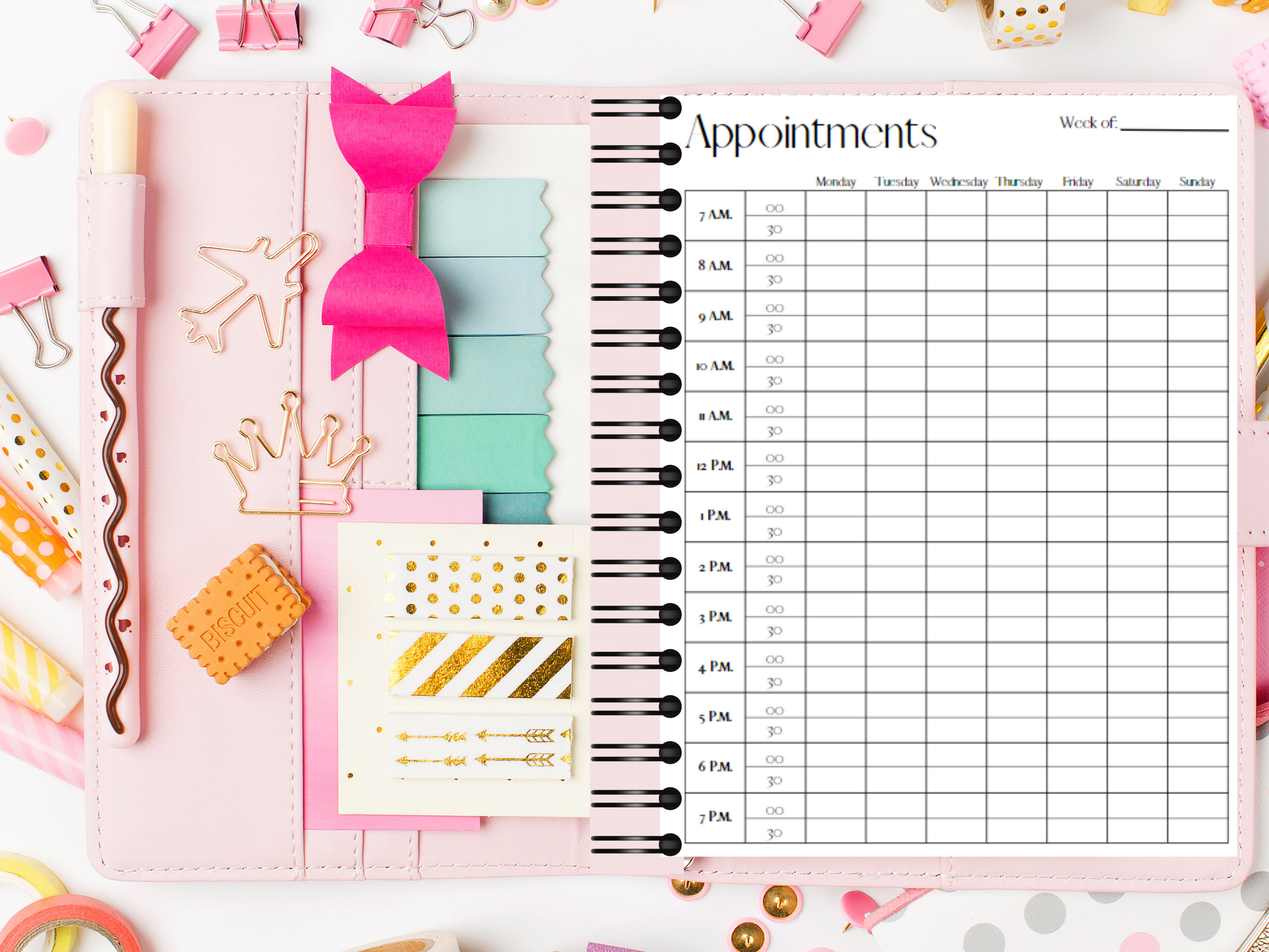 Printable Appointment Book, 30 Minute Increments, Weekly Schedule, Day ...