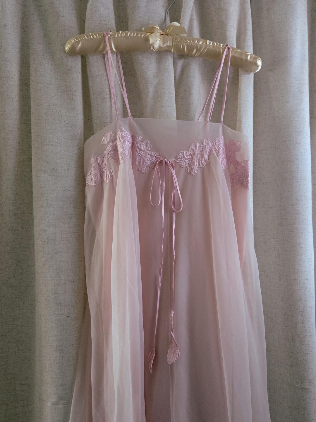 1950s Vintage Eyeful Pastel Pink Chiffon A-line Nightgown | Coquette Old Hollywood Babydoll ...