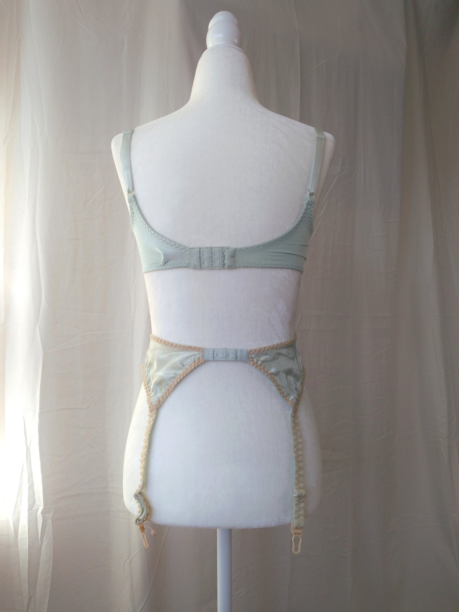 1970s Vintage Christian Dior Aquamarine Silk Bra and Garter Set ...