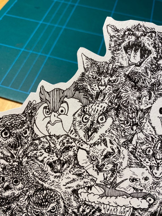 Owls and Pussycats original Drawing - Etsy