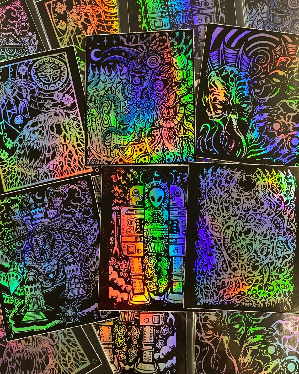 BIOMASS Holographic Stickers EUAN BOYD Art - Alien Cosmic Psychedelic ...