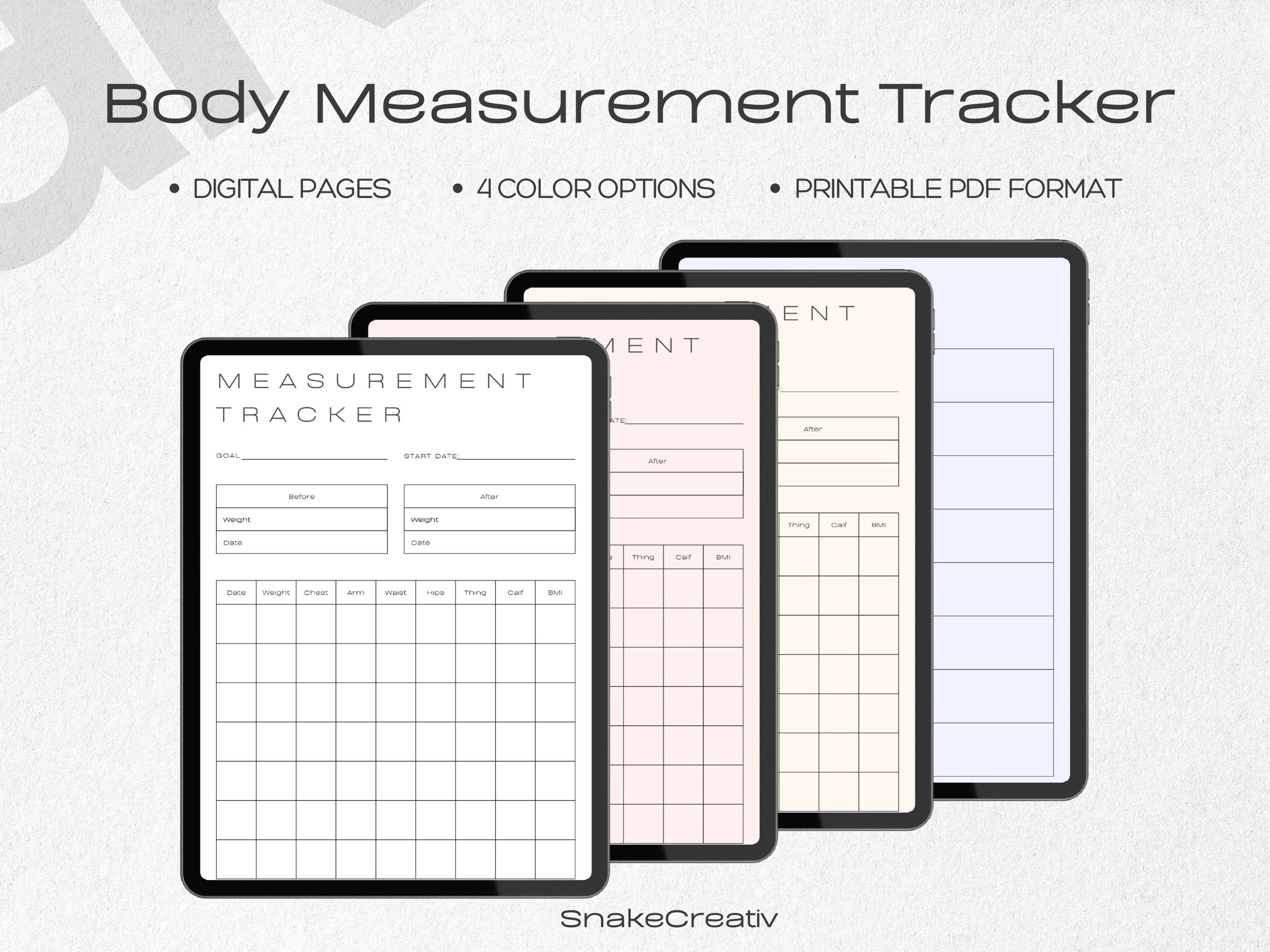 Body Measurement Tracker, Body Measurement Goodnotes, Printable Tracker ...