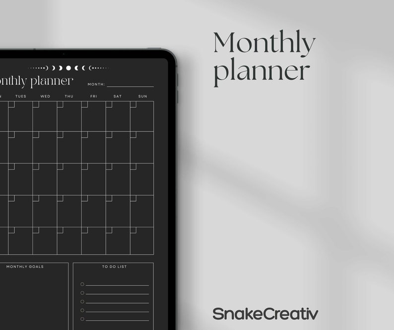 Dark Mode Digital Monthly Planner, Minimalist Planner, Goodnotes ...