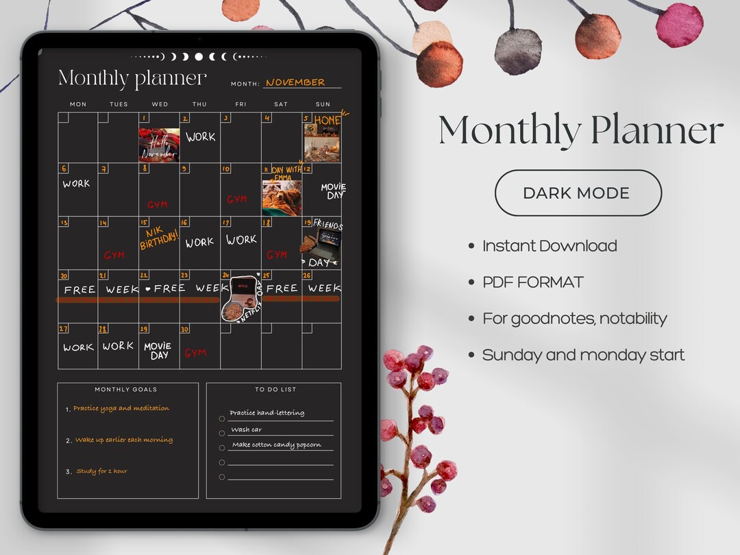 Dark Mode Digital Monthly Planner, Minimalist Planner, Goodnotes ...