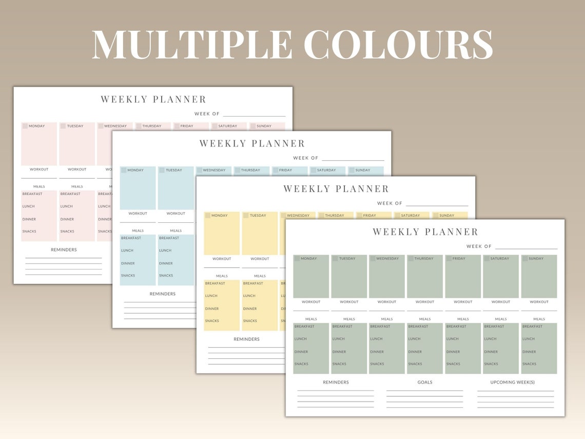 Weekly Planner Template Printable & Fillable PDF With - Etsy