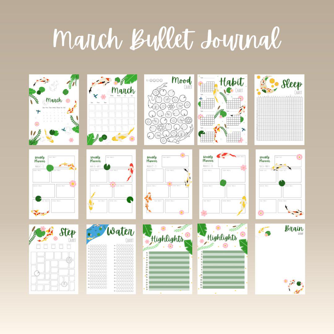 March Printable Journal Pages 2025 | Monthly Spread | Bujo Pages - Etsy