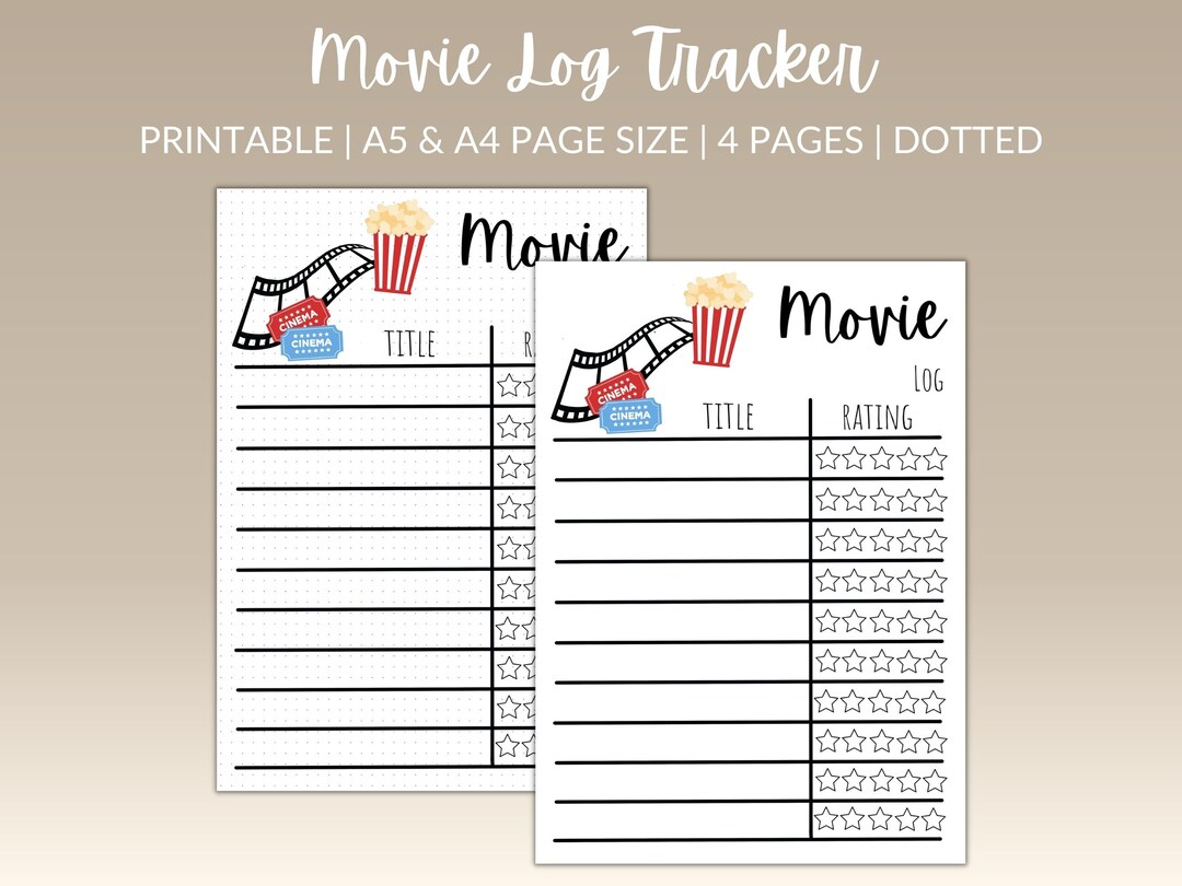 Printable Movie Log | Bullet Journal Pages | Bujo Printables | Movie ...
