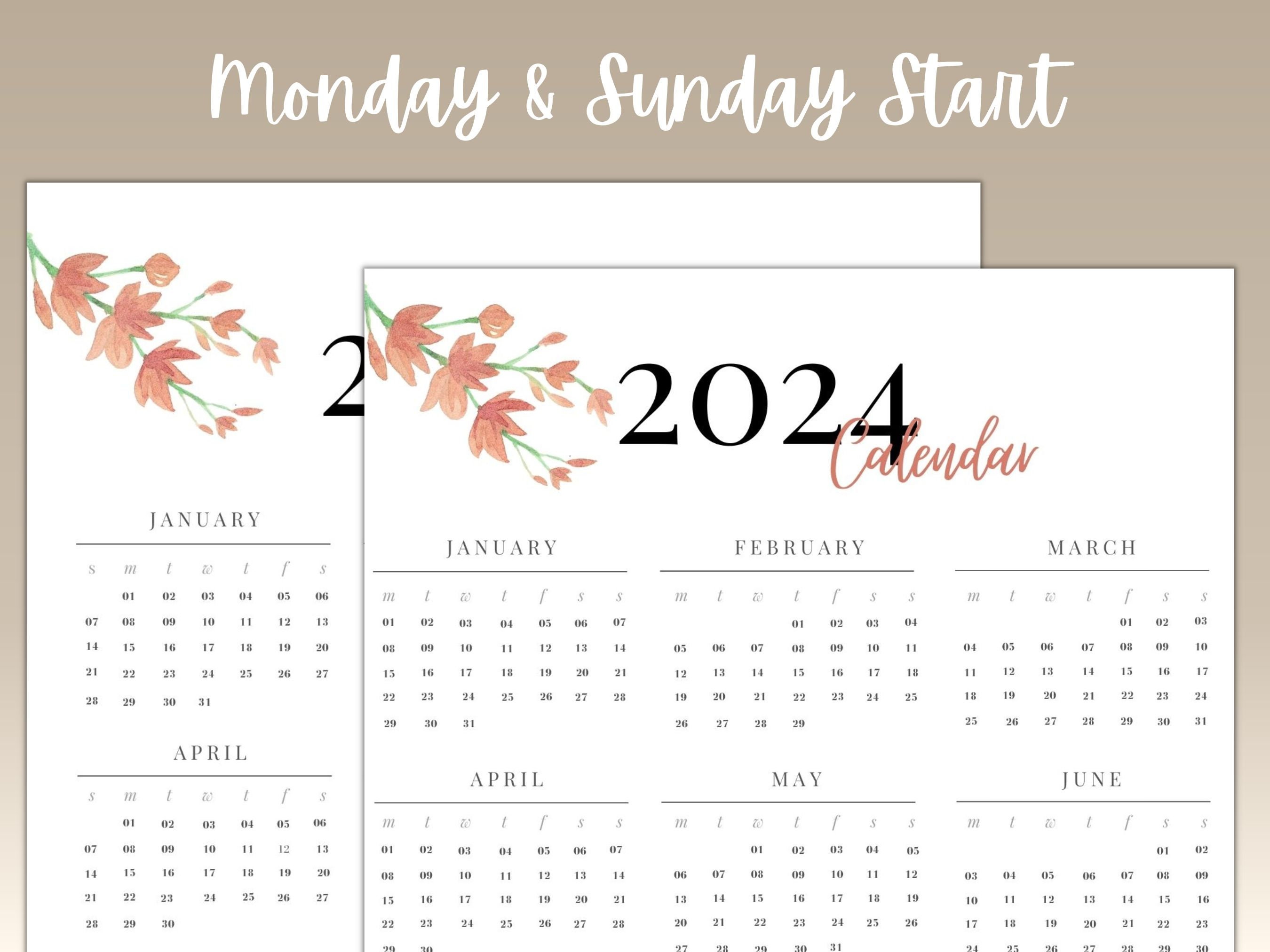 2023 & 2024 Printable One Page Calendar A4 A3 and US Letter - Etsy