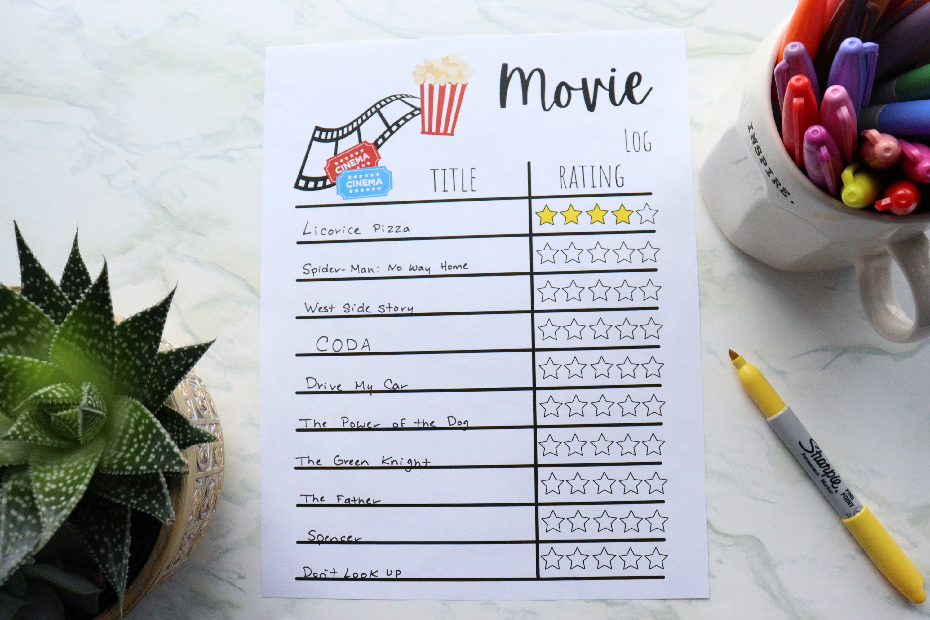 Printable Movie Log Bullet Journal Pages Bujo Printables Movie List - Etsy