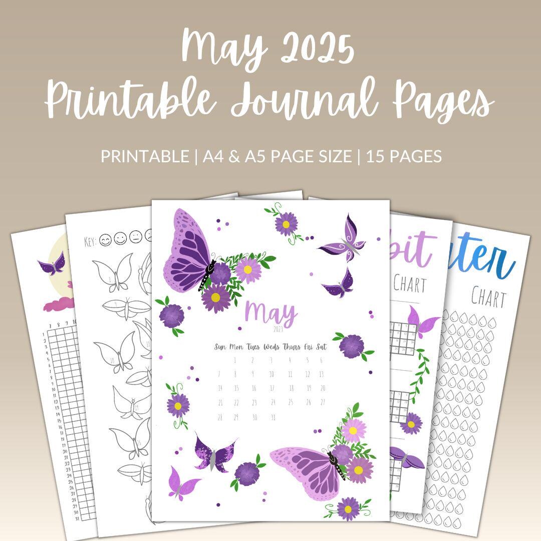 May 2025 Printable Journal Pages | Monthly Spread | May Bujo - Etsy