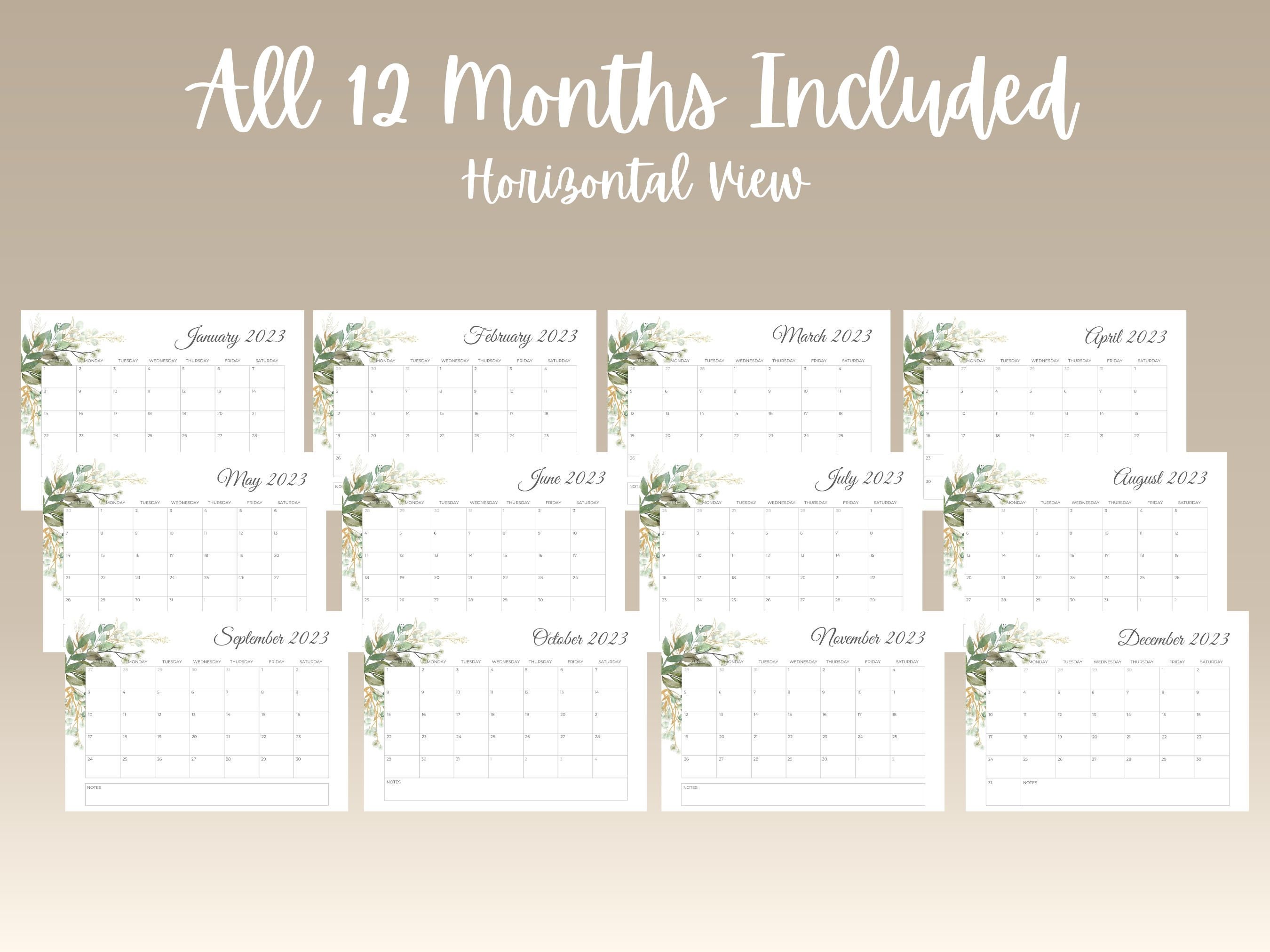 2023 Calendar Printable & Fillable PDF Portrait and - Etsy Canada