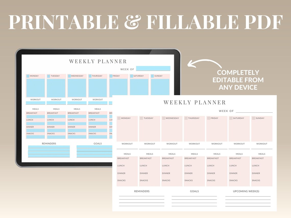 Weekly Planner Template Printable & Fillable PDF With - Etsy
